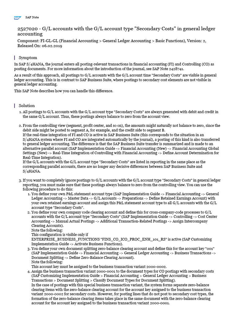 Handling Secondary Costs in G/L Accounting | PDF | Debits And Credits ...