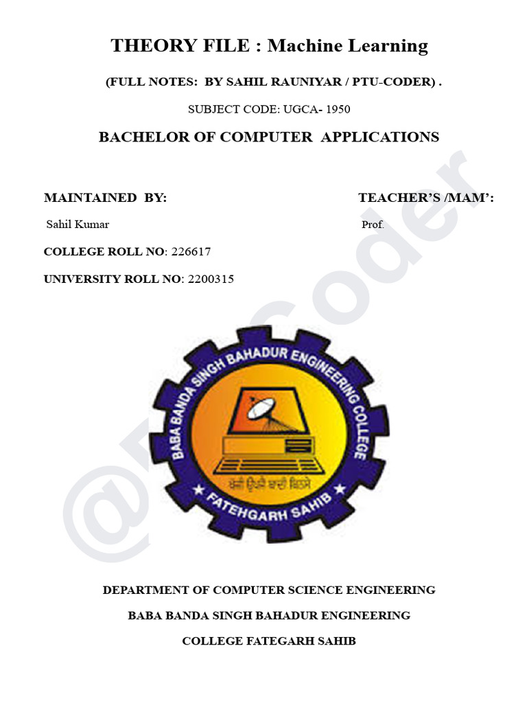 THEORY FILE - Machine Learning (6th Sem) !! | PDF | Support Vector Machine | Machine Learning