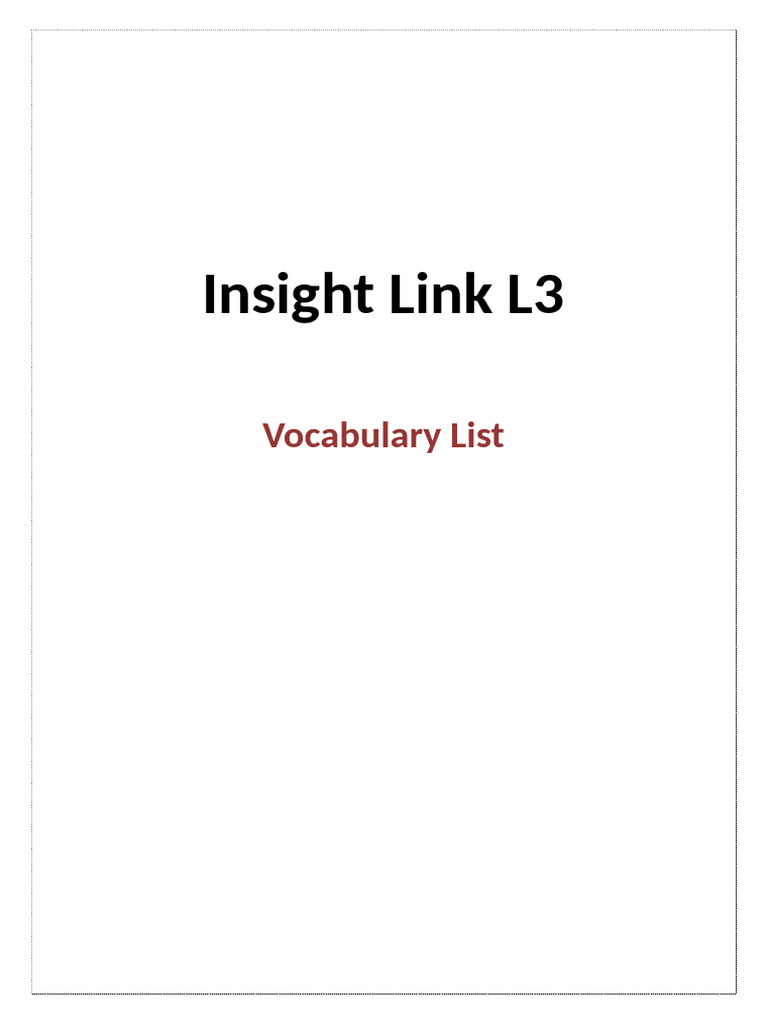 Insight Link Level 3 Vocabulary Guide | PDF | Adjective | Verb