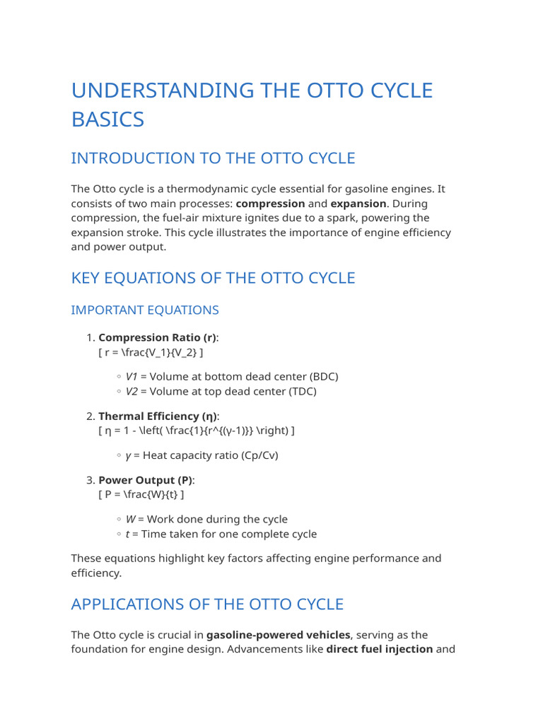 Otto Cycle: Principles and Applications | PDF