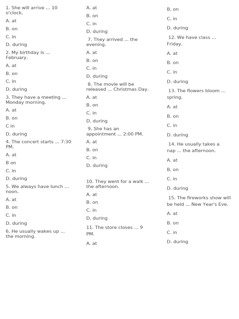 Soal Preposition of Time | PDF