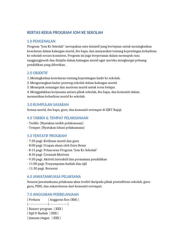 Kertas Kerja Jom Ke Sekolah | PDF