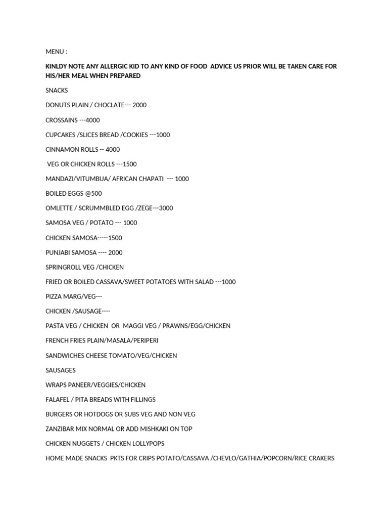 IST Food Menu and Snack Options | PDF