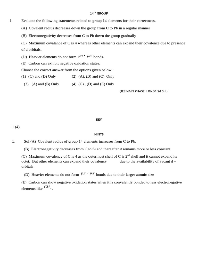 Group 14 Elements: Covalency and Trends | PDF