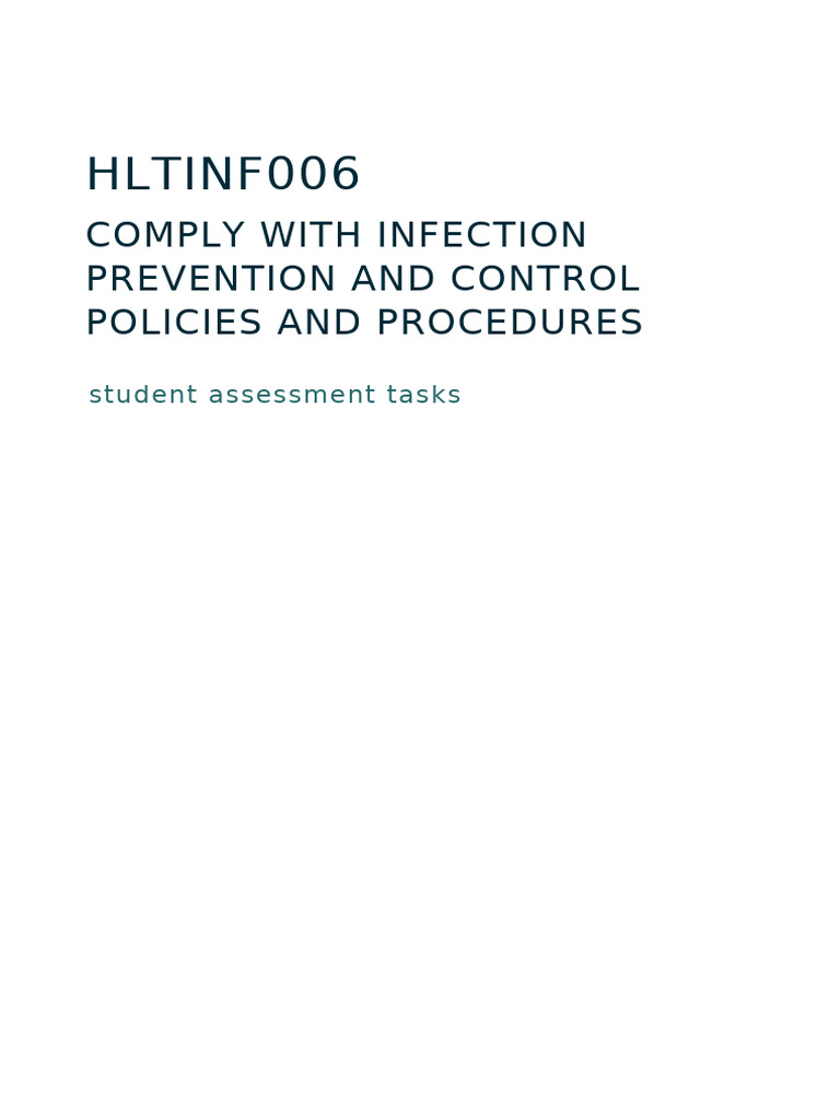 HLTINF006 Student Assessment Tasks | PDF | Infection | Pathogen