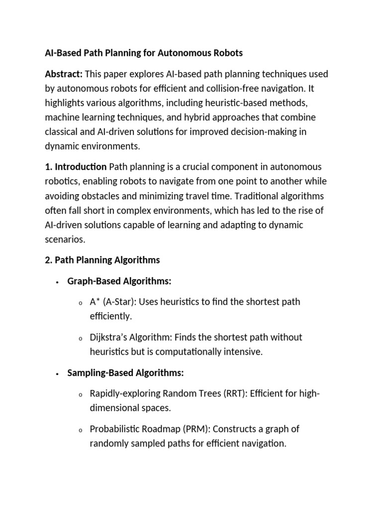 AI-Based Path Planning for Autonomous Robots | PDF | Robot | Robotics