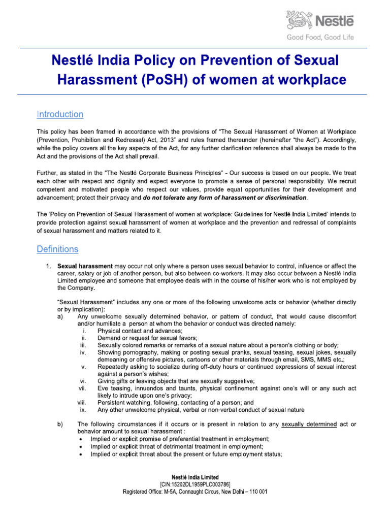 Nestle POSH Policy | PDF