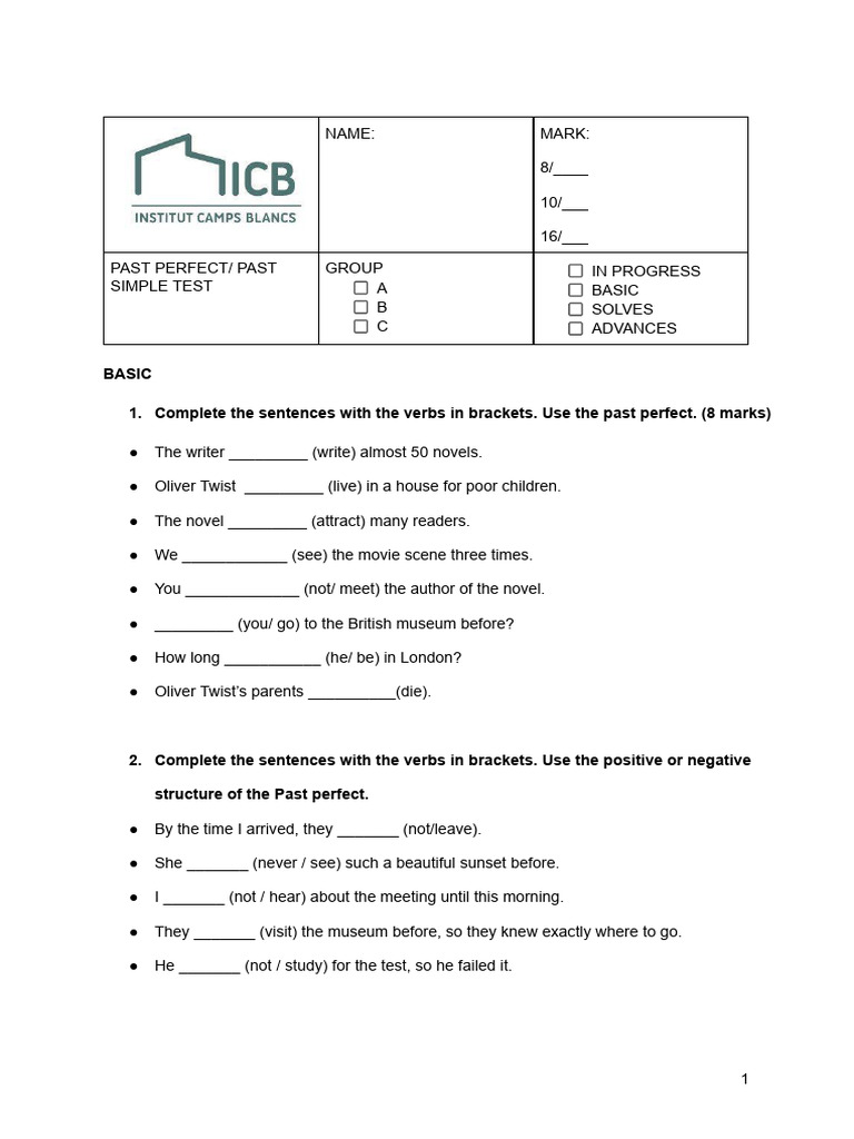 Multilevel_ Past Perfect Test | PDF