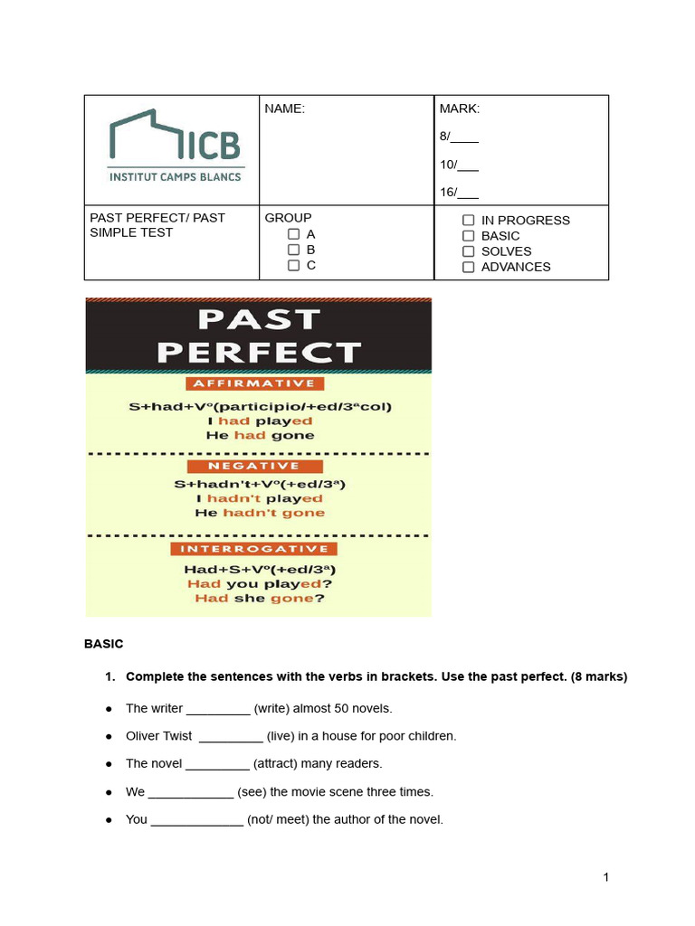 Adapted - Past Perfect Test | PDF | Linguistic Typology | Linguistic ...