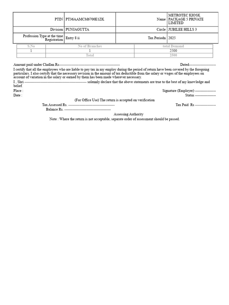 PT Return 2025 PK 5 | PDF | Salary | Taxes