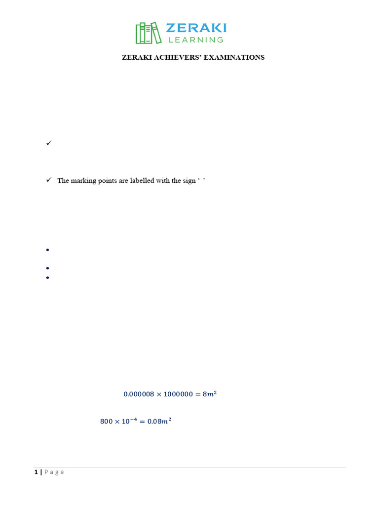 Physics - Physics Form 1 - Zeraki Achievers 5.0 - Marking Scheme | PDF ...