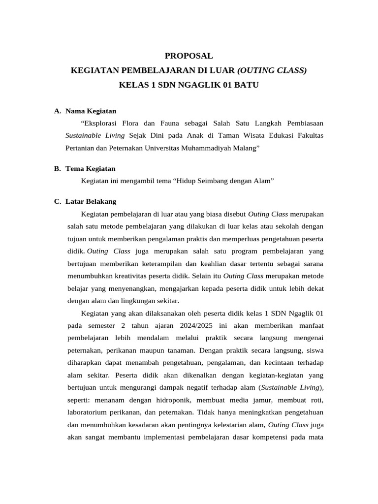 Proposal Outing Class 2025 | PDF