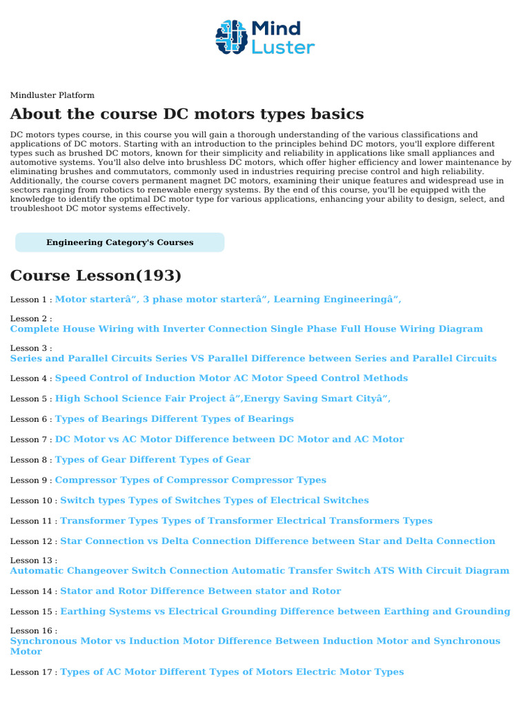 DC Motors Types Basics Course Content | PDF | Electric Motor | Switch