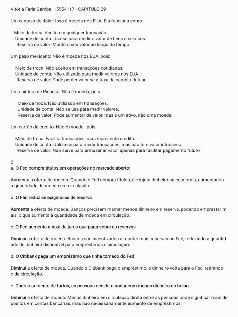 Capitulo 29 Mankiw Respostas | PDF