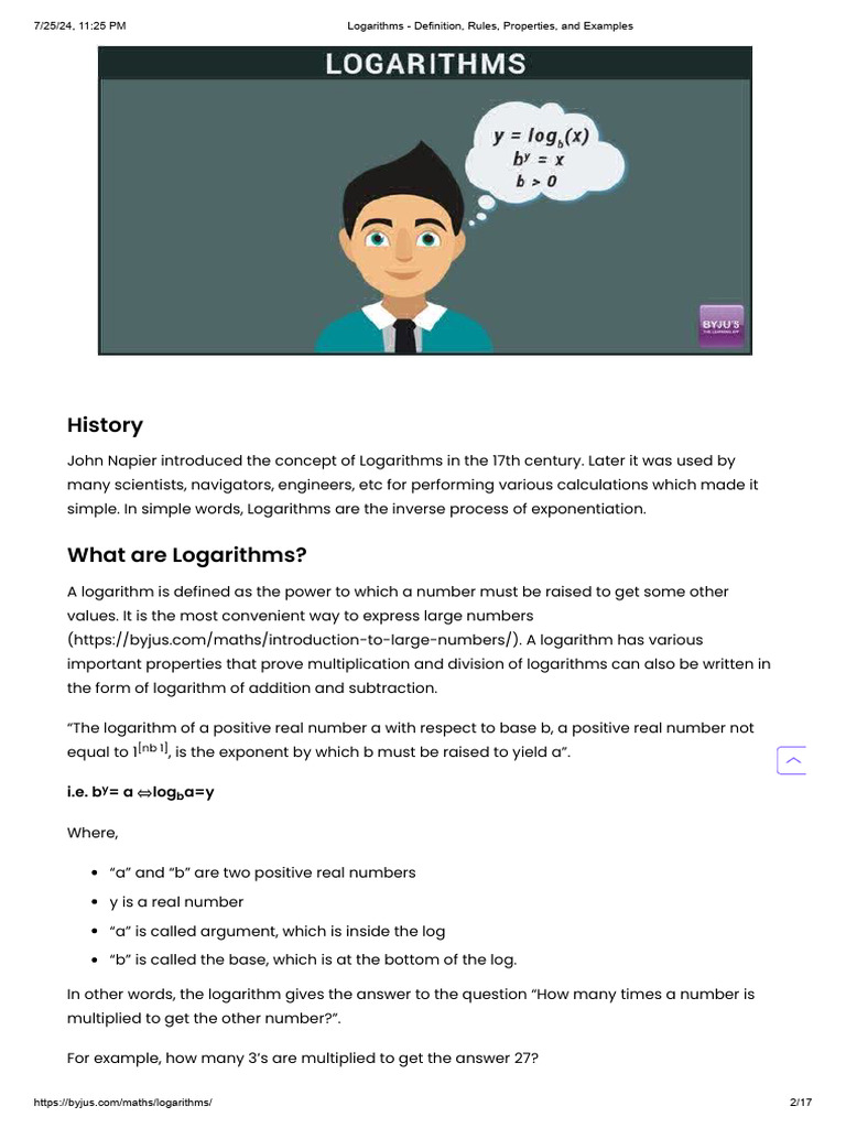 Logarithms - Definition, Rules, Properties, and Examples | PDF | Logarithm | Exponentiation