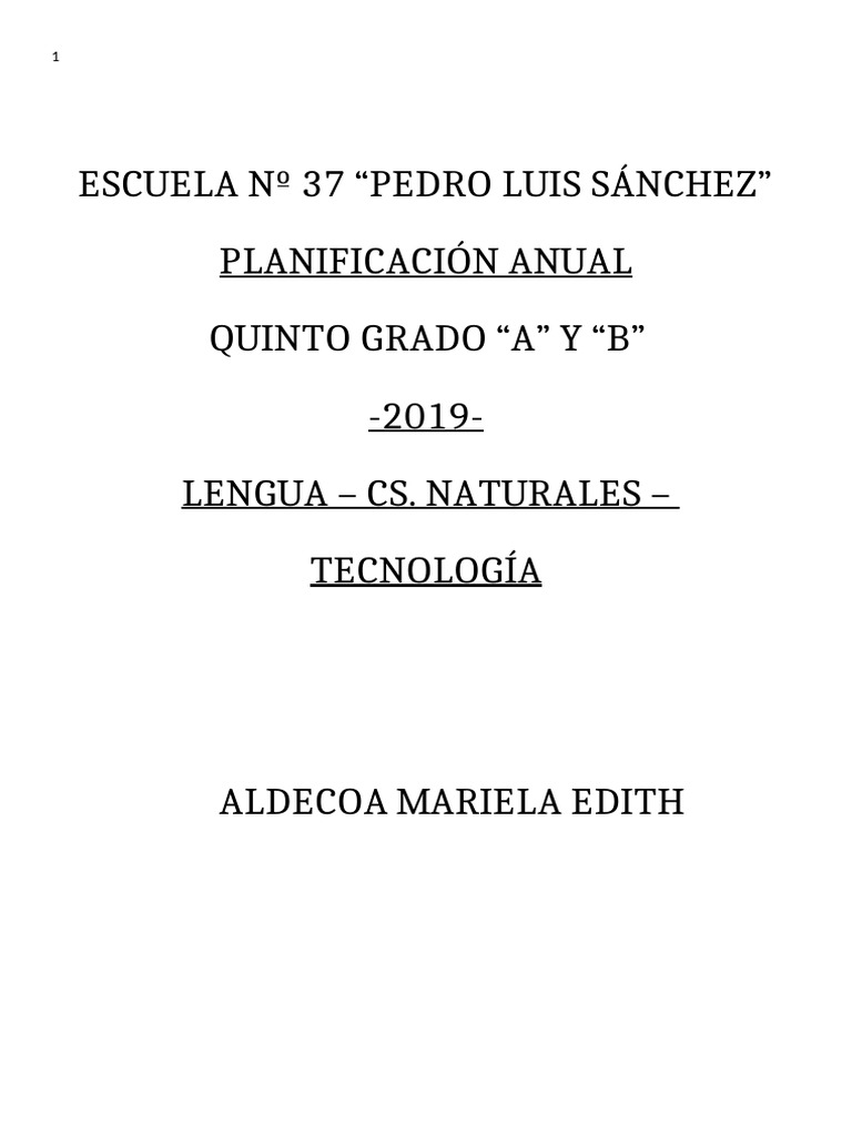 Planificación Anual Quinto Grado 2019 | PDF | Observación | Escritura