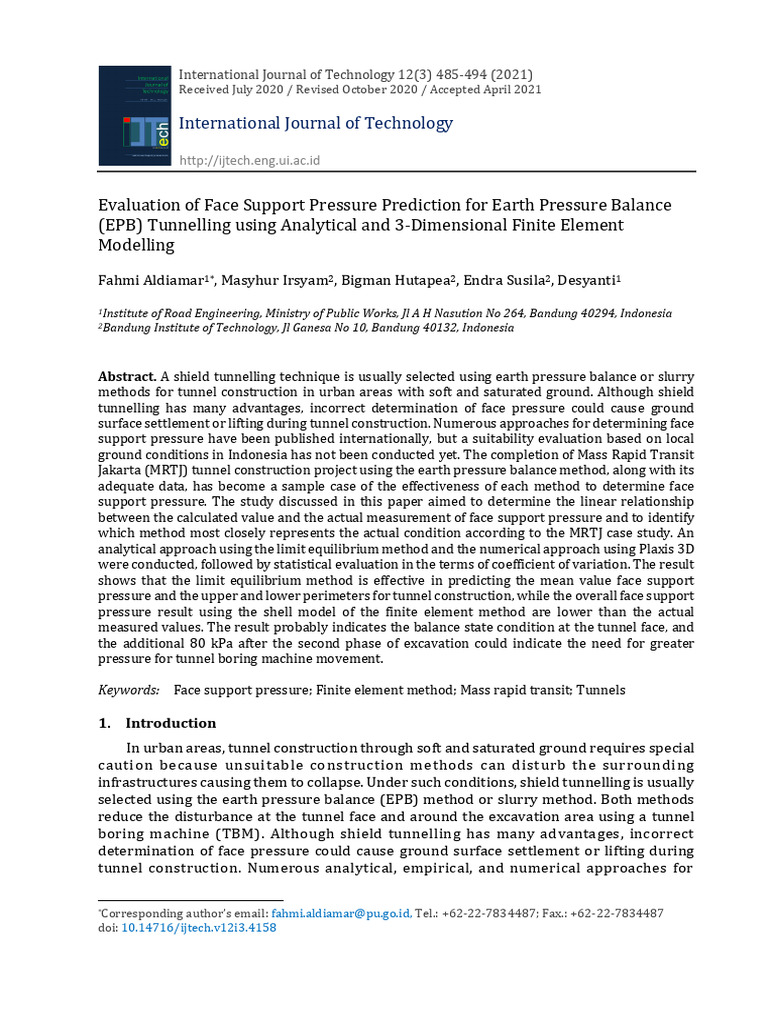 IJTech CVE 4158 Evaluation of Face Support Pressure Prediction For ...