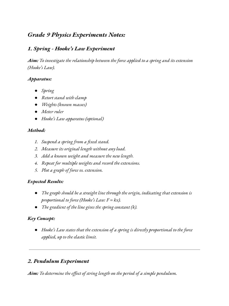 Grade 9 Physics Experiments Notes | PDF | Volume | Thermometer