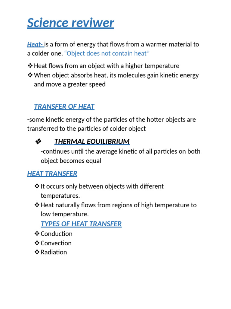 Science Reviwer: Transfer of Heat | PDF