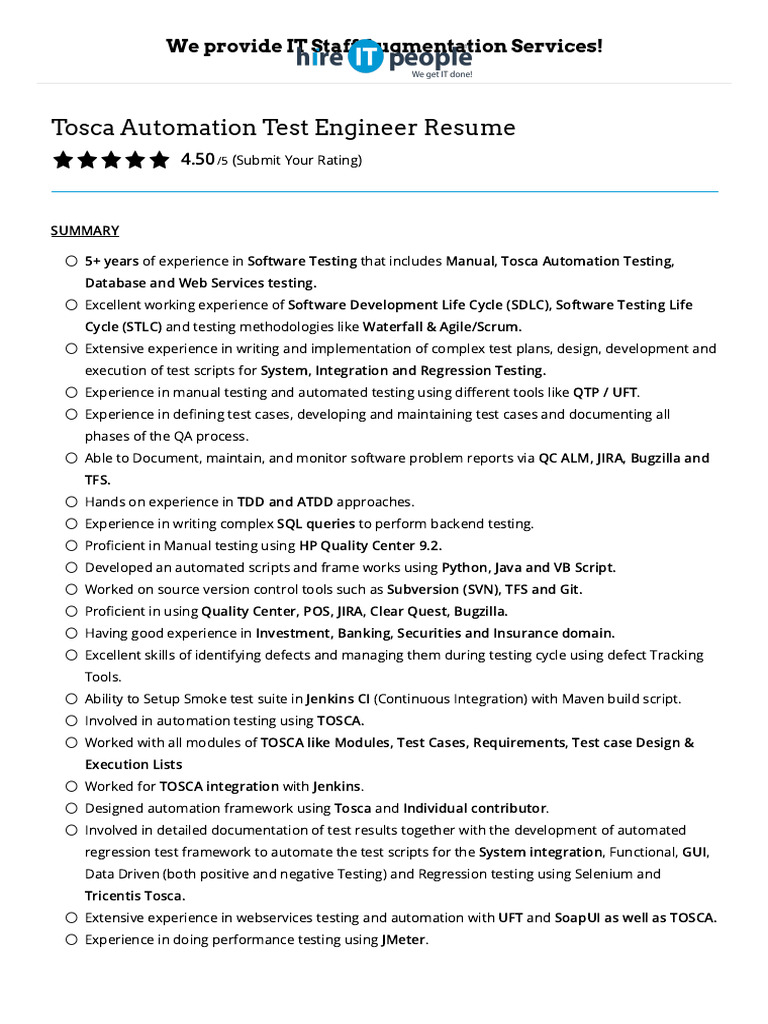 TOSCA Automation Test Engineer Resume | PDF | Software Testing ...
