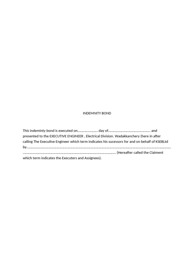 Indemnity Bond for Cash Deposit Refund | PDF