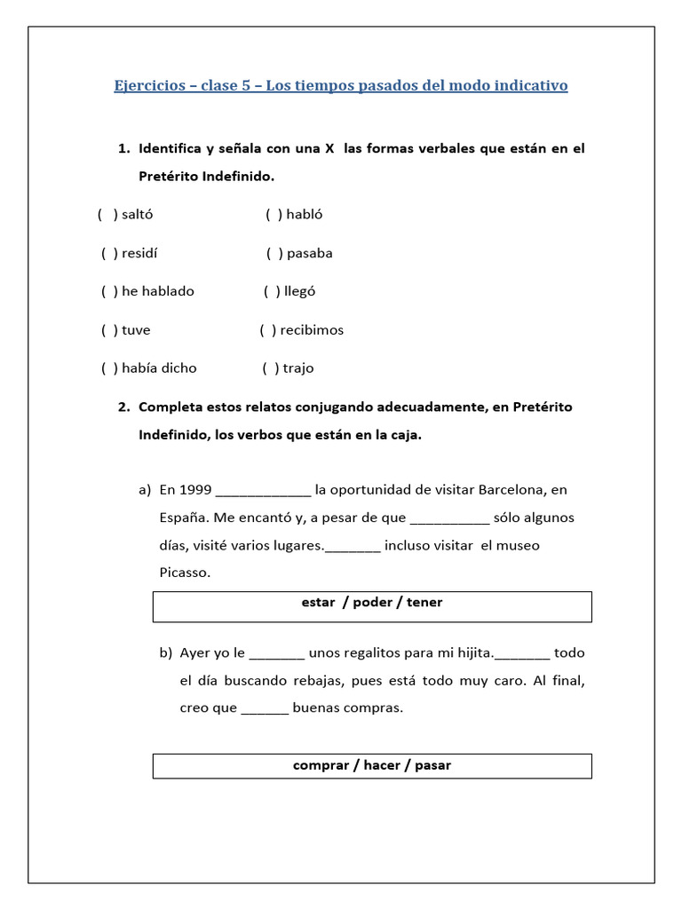 Preterito Imperfecto-Perfecto Indefinido-Plusucemperfecto | PDF ...