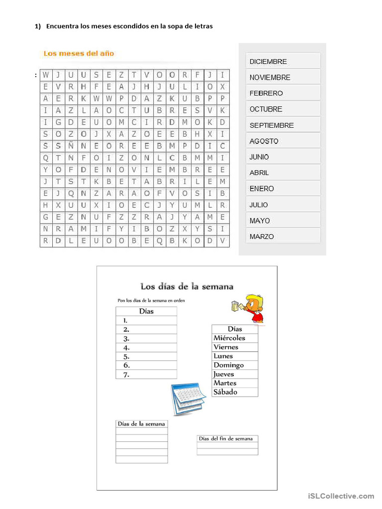 Sopa de letras meses y dias | PDF