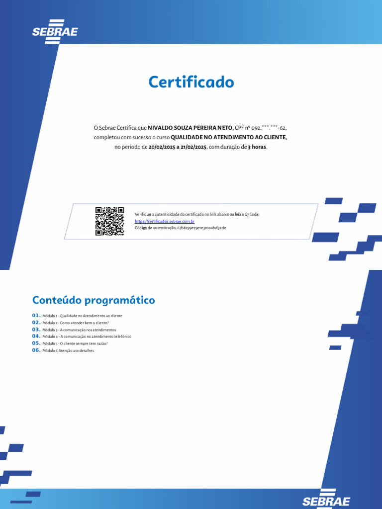 Certificado SEBRAE 02 | PDF