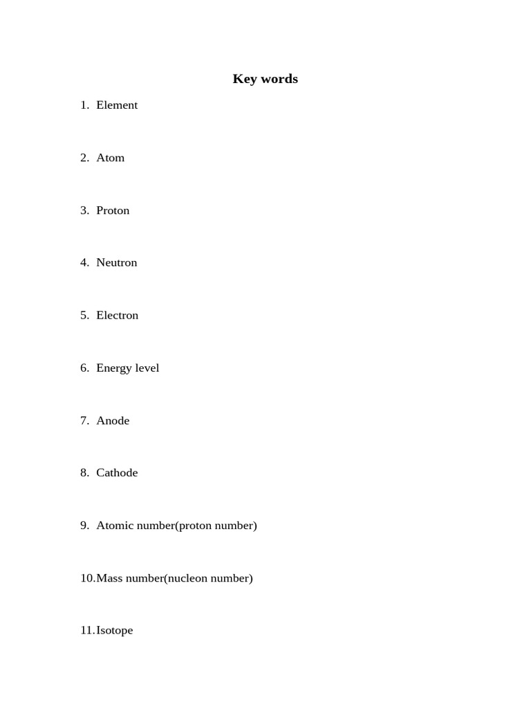 As Atomic Structure Key Words | PDF