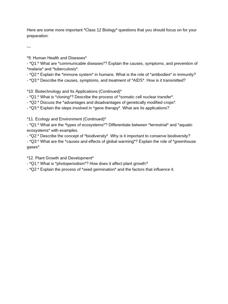 Some More Bio Imp Questions | PDF