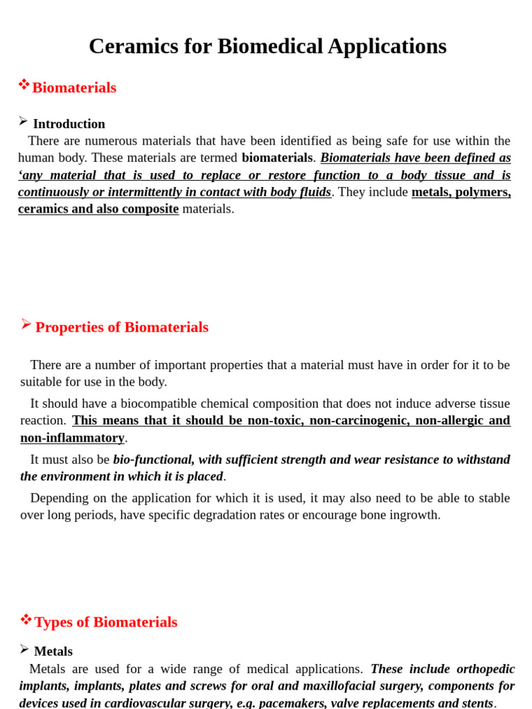 Ceramics For Biomedical Applications | PDF | Bioceramic | Composite ...