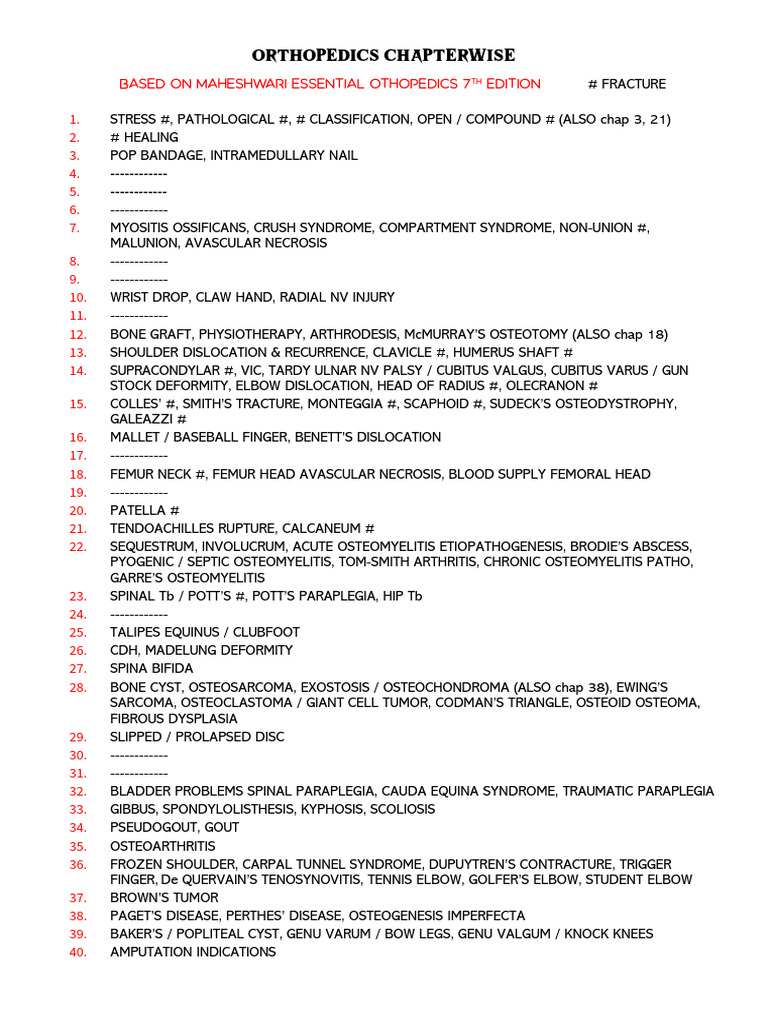 Orthopedics Chapterwise | PDF | Musculoskeletal System | Skeletal System