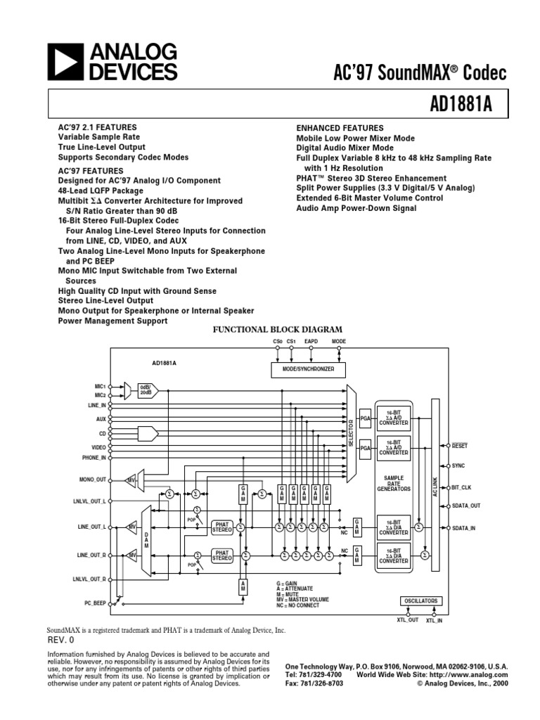 AD1881A-True Line-Level OutputSupports Secondary Codec Modes | PDF ...