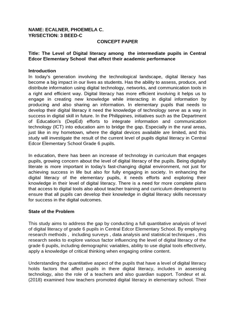 Concept paper 1 | PDF | Methodology | Literacy