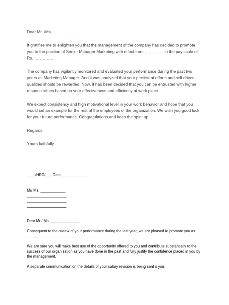 Sample Promotion Letter Template | PDF