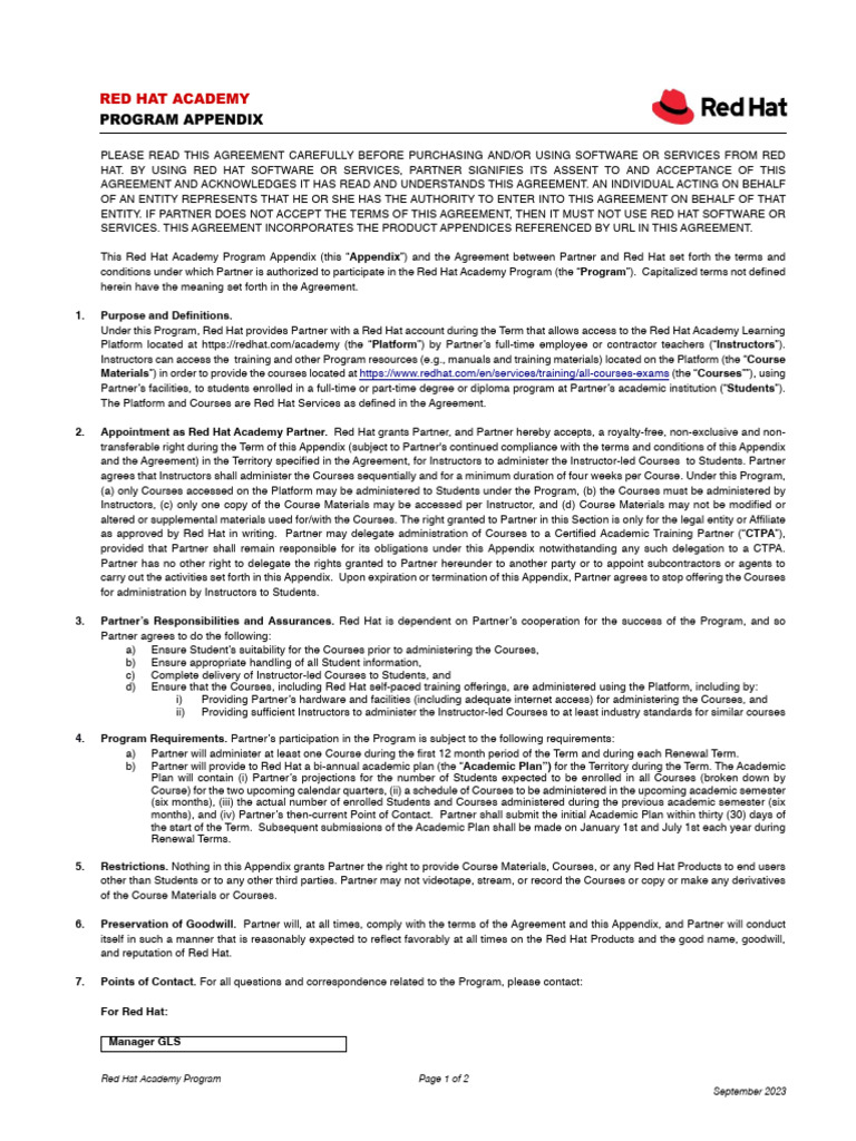 Red Hat Academy Program Appendix | PDF | License
