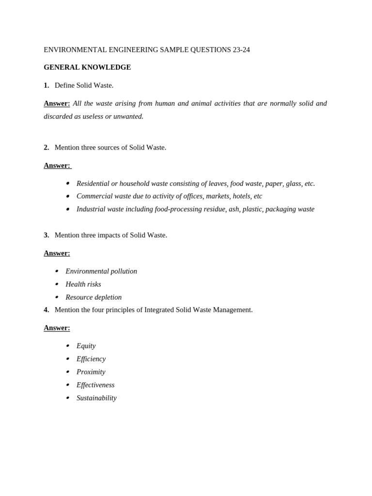 Environmental Engineering Sample Questions 22-23 | PDF | Municipal ...