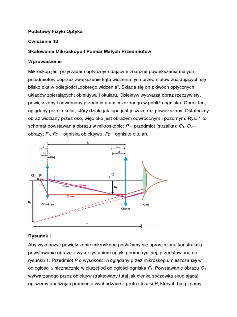 Podstawy Fizyki Optyka Wiczenie 43 Skalowanie Mikroskopu I Pomiar Małych Przedmiotów ...