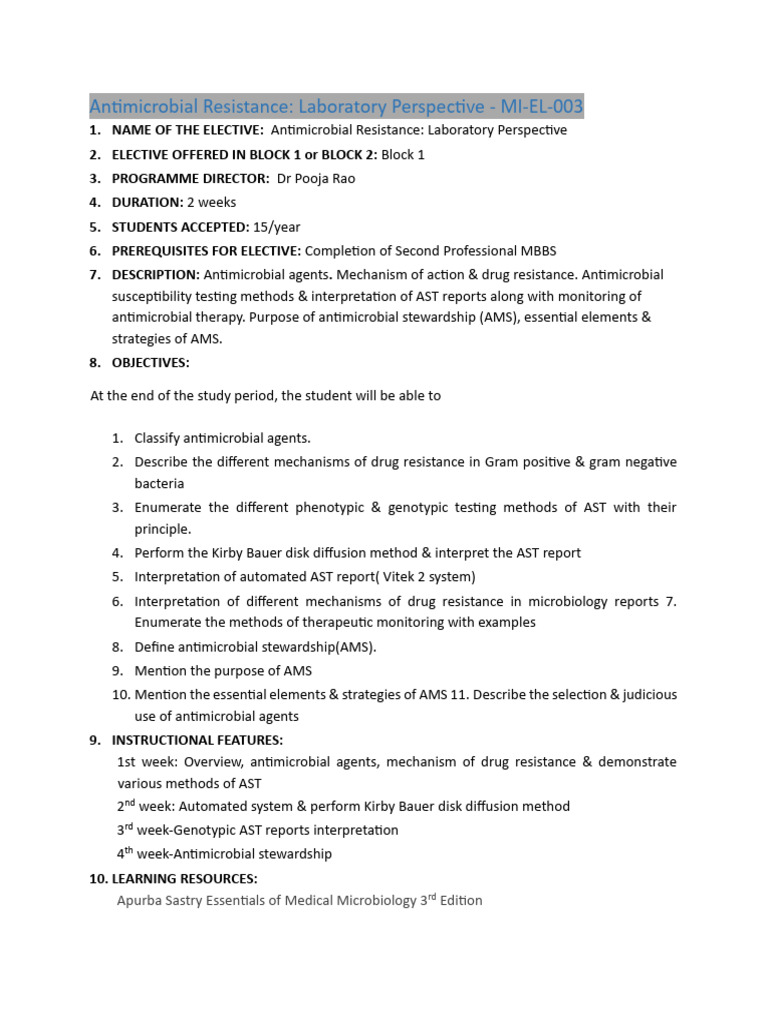 Antimicrobial Resistance: Laboratory Perspective - MI-EL-003 | PDF ...