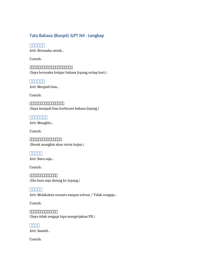 Bunpo N4 Lengkap | PDF