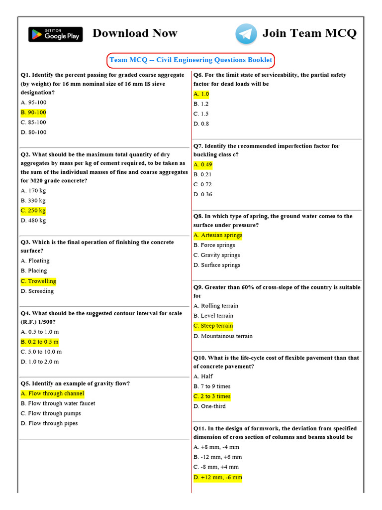 Civil Engineering MCQ Question Bank | PDF | Concrete | Deformation ...