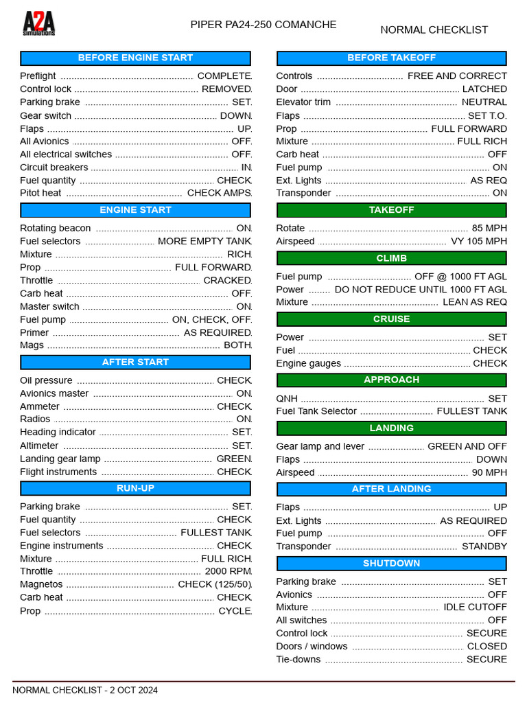 Comanche Checklist Page 3 | PDF | Aviation | Aircraft