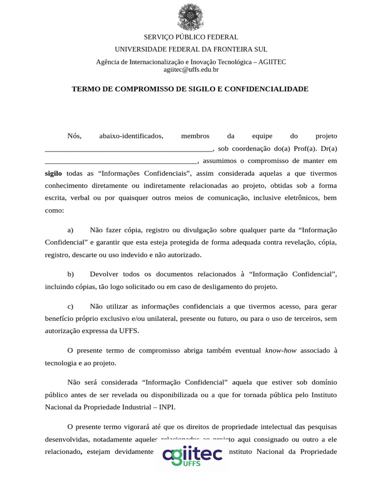 MODELO Termo de Sigilo e Confidencialidade PESQUISADOR | PDF ...