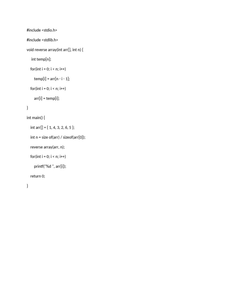 C Array Reversal Example | PDF