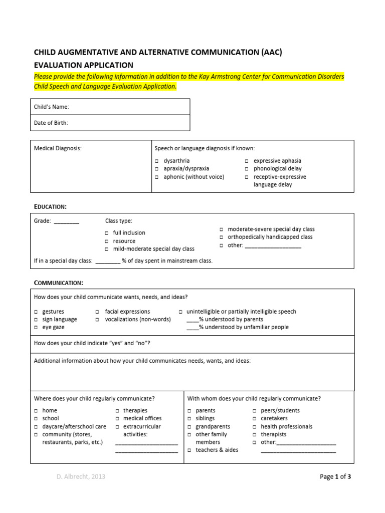 AAC Assessment Clinic Child Referral Form | PDF | Human Communication ...