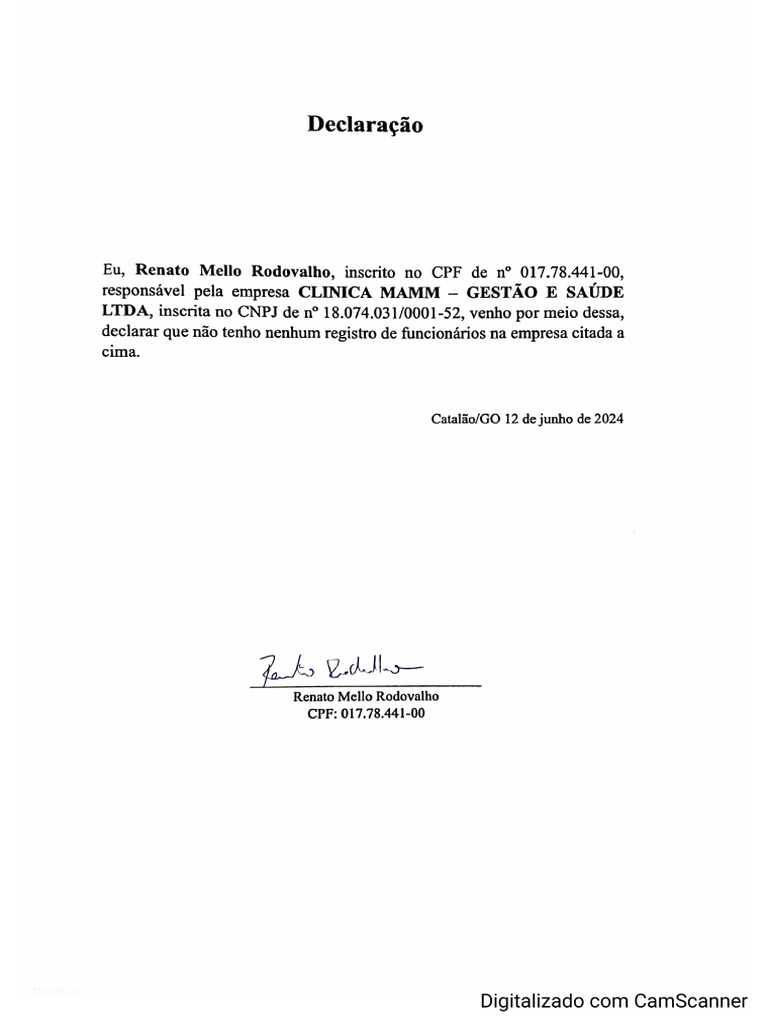 Declaração Funcionario | PDF