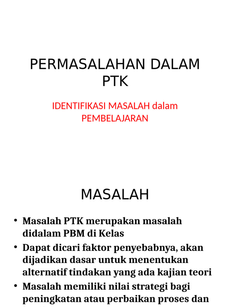 Identifikasi Masalah Pembelajaran PTK | PDF