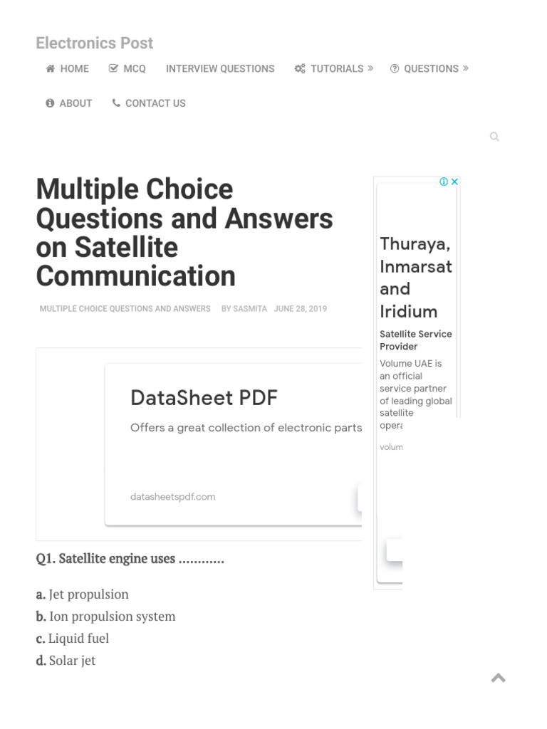 Satellite Communication MCQs Guide | PDF | Communications Satellite ...
