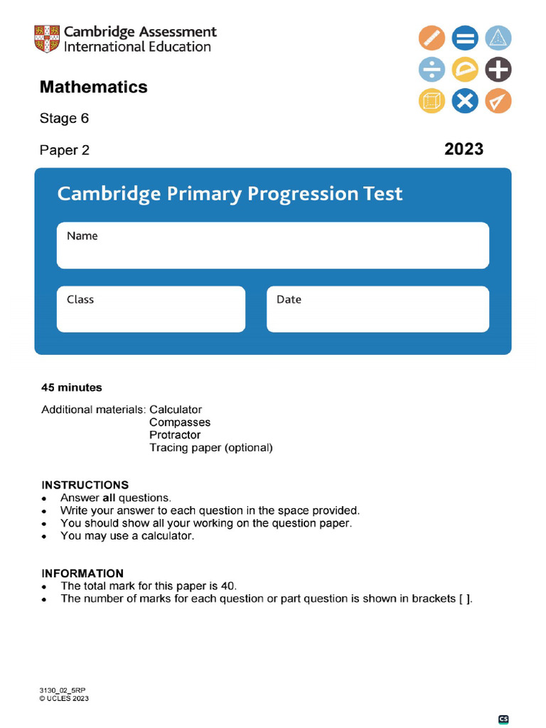Progression Test - Stage 6 2023 Math P2 QP | PDF