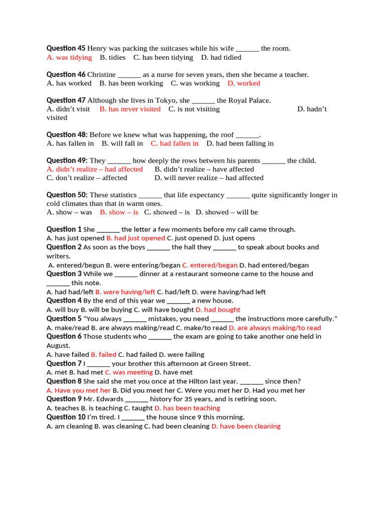 English Tenses Practice Questions | PDF